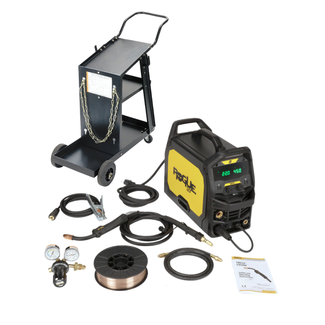 ESAB Rogue EM 140 MIG Welder & Firepower Single Cylinder Rolling Weldi ...
